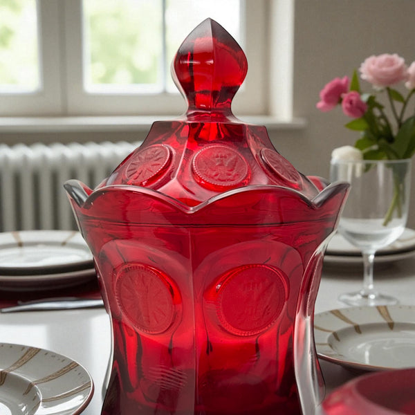 Vintage Fostoria Ruby Red Coin Glass Candy Dish with Lid – Saveur du Jour